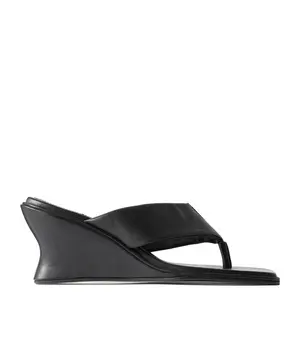 ST. AGNI Leather Wedge Sandals With Square Toe - Black