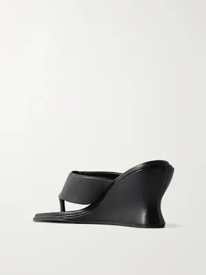 ST. AGNI Leather Wedge Sandals With Square Toe - Black
