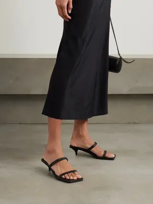 ST. AGNI Leather Kitten Heel Sandals - Black