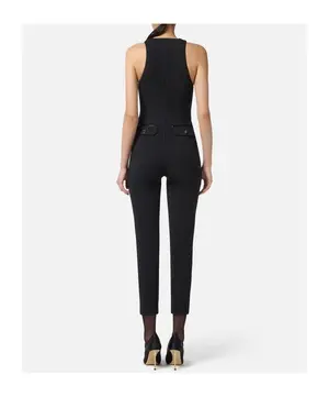 Elisabetta Franchi Double-layer Crepe Jumpsuit With Leather-effect Details