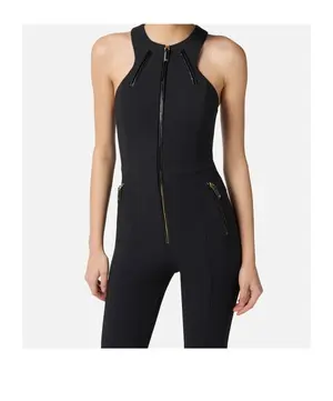Elisabetta Franchi Double-layer Crepe Jumpsuit With Leather-effect Details