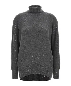 Brunello Cucinelli Embellished Sequin Knit Turtleneck Jumper - Black