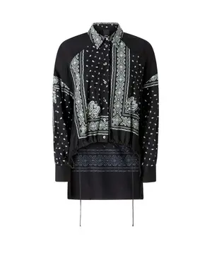 Pinko Graphic Pattern Button-up Shirt With Asymmetric Hem - Black/lime