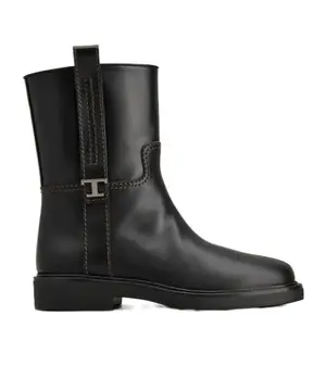 TOD'S Round Toe Ankle Boots With Side Straps And Logo Detail - Black