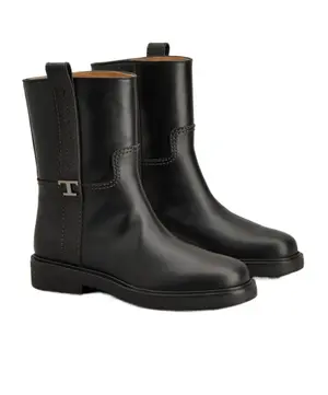 TOD'S Round Toe Ankle Boots With Side Straps And Logo Detail - Black