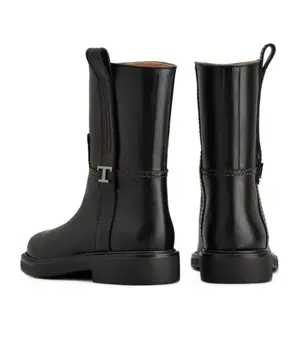 TOD'S Round Toe Ankle Boots With Side Straps And Logo Detail - Black