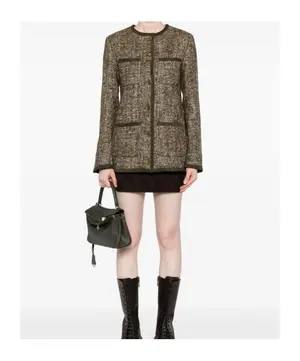 GOLDEN GOOSE Textured Crewneck Buttoned Tweed Jacket - Brown