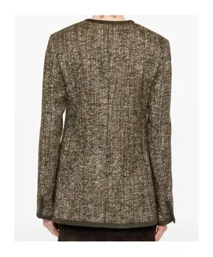 GOLDEN GOOSE Textured Crewneck Buttoned Tweed Jacket - Brown