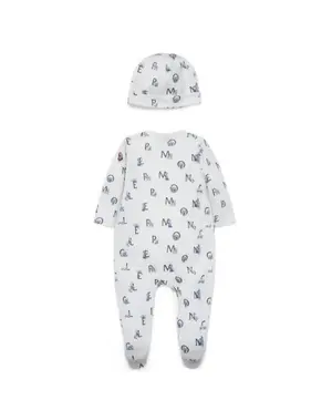 Moncler All-over Patterned Crewneck Rompers And Beanie Set - White/blue