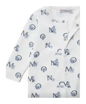 Moncler All-over Patterned Crewneck Rompers And Beanie Set - White/blue