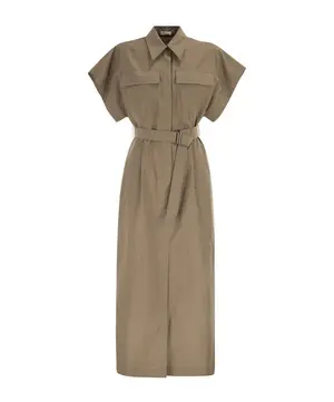 Brunello Cucinelli Short Sleeve Belted Dress - Brown
