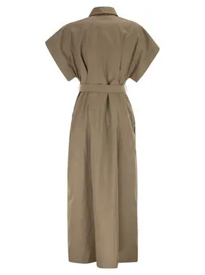 Brunello Cucinelli Short Sleeve Belted Dress - Brown