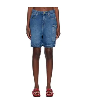 GANNI Light Wash Denim Cargo Shorts