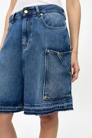GANNI Light Wash Denim Cargo Shorts