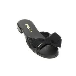 Prada Bow Detail Flat Sandals - Black