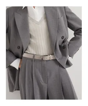 Brunello Cucinelli Logo Embossed Buckled Belt - Grey