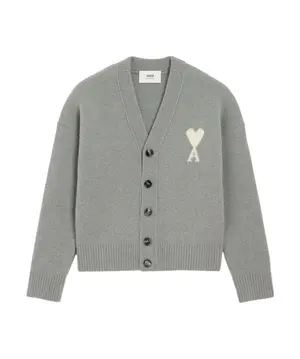 AMI Paris De Coeur Knitted Cardigan - Gray