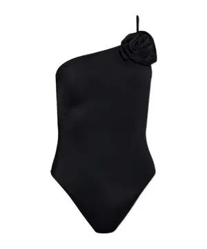 Moschino One Shoulder Swimsuit With Rose Appliqu - Black