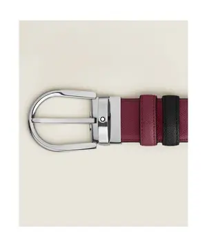 Montblanc Horseshoe Buckle Reversible Leather Belt - Black/blackcurrant