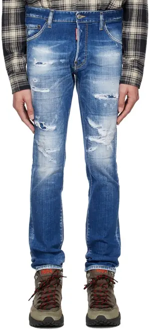 Dsquared2 Distressed Straight Leg Jeans - Blue