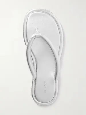 ST. AGNI Sumi Metallic Leather Flip Flops - Silver