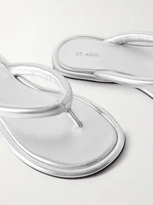 ST. AGNI Sumi Metallic Leather Flip Flops - Silver
