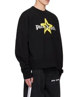 Palm Angels Logo-printed Crewneck Sweatshirt With Star Graphic - Black