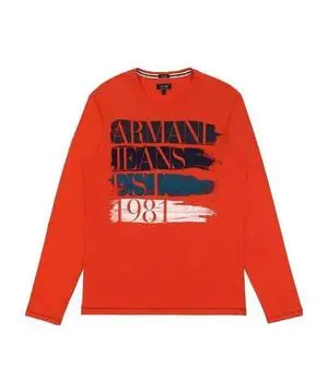 Emporio Armani T-shirt With Round Neck And Long Sleeves - Red