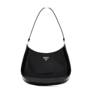 Prada Cleo Logo Plaque Shoulder Bag - Black