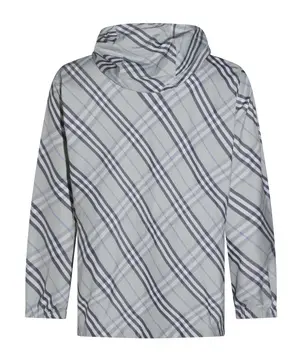 Burberry Checked Hooded Jacket With Logo Patch - Gray