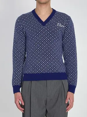 Dior Jacquard V-neck Knitted Jumper