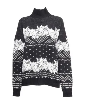 Ermanno Scervino Long-sleeved Lace Sweater - Black