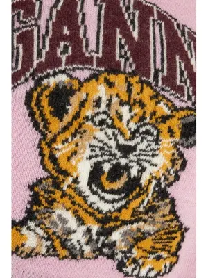 GANNI Tiger" Graphic Crewneck Jumper - Pink