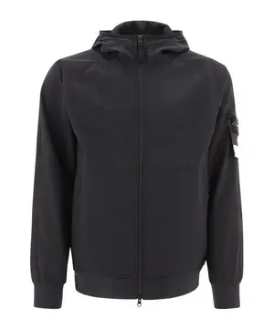 Stone Island Zip-up Hooded Jacket - Black