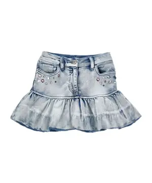 Monnalisa Embellished Stitch Print Mini Skirt