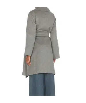 Max Mara Belted Long-sleeved Coat With Lace Detailing - Gray