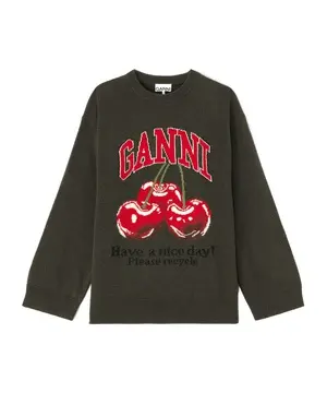 GANNI Oversized Graphic Jumper With Cherry Print - Kalamata