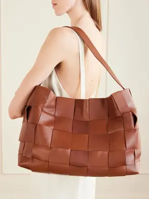 ST. AGNI Woven Leather Shoulder Bag - Brown