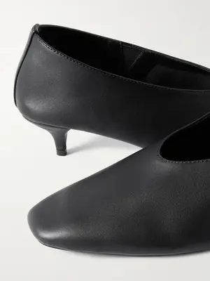 ST. AGNI Leather Square Toe Kitten Heels - Black