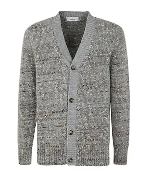 LARDINI Mélange Button-up Cardigan With Ribbed Trim - Gray