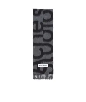 Acne Studios Logo Patch Fringed Edge Scarf - Black/grey