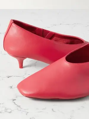 ST. AGNI Leather High Heels With Square Toe And Kitten Heel - Red