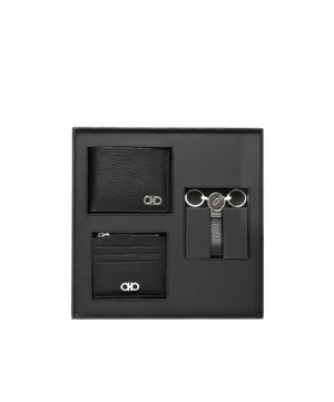 FERRAGAMO Wallet Card Holder And Keyring Set - Black