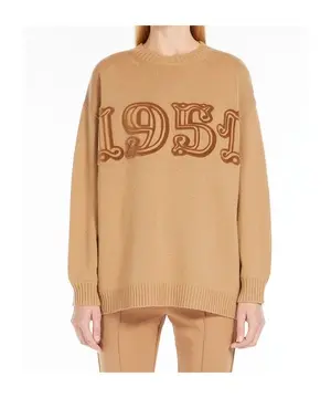 Max Mara Crewneck Jumper With Textured Embroidery - Camel