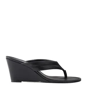 ST. AGNI Leather Wedge Sandals - Black