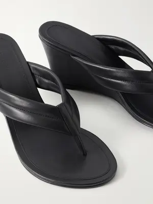 ST. AGNI Leather Wedge Sandals - Black