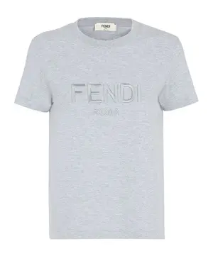 Fendi Logo Embroidered Crewneck T-shirt - Grey