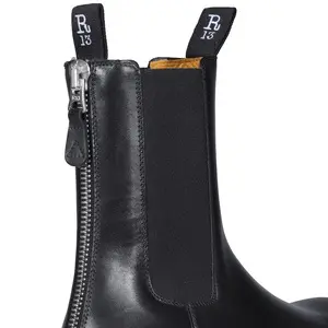 R13 Logo Zipper Boots - Black