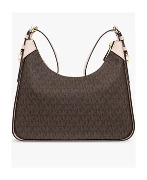 Michael Kors Monogram Pattern Satchel Bag With Chain Strap - Brown