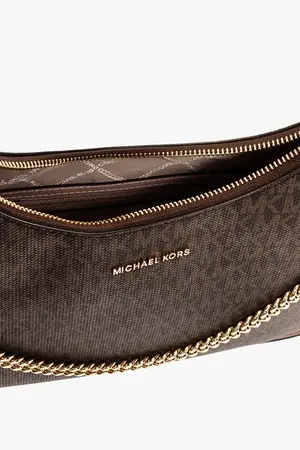 Michael Kors Monogram Pattern Satchel Bag With Chain Strap - Brown